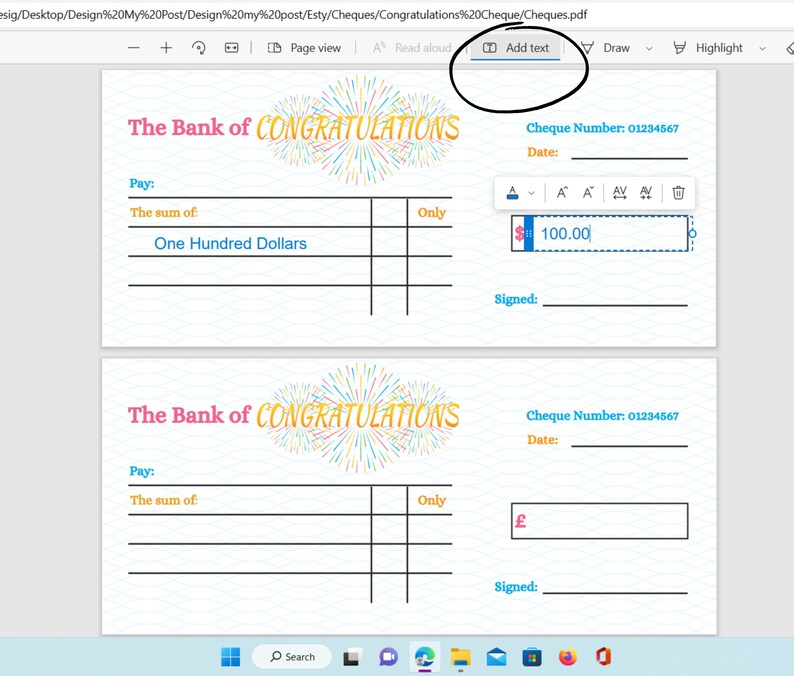 Congratulations Cheque. Printable Gift Cheque Template. Euros - Etsy