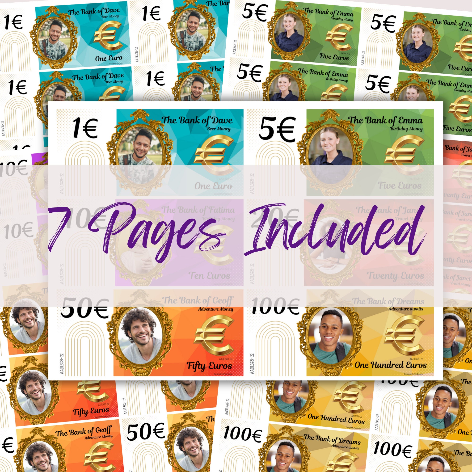Printable Funny Money Euros. Personalised Photo Play Money. Party Money ...