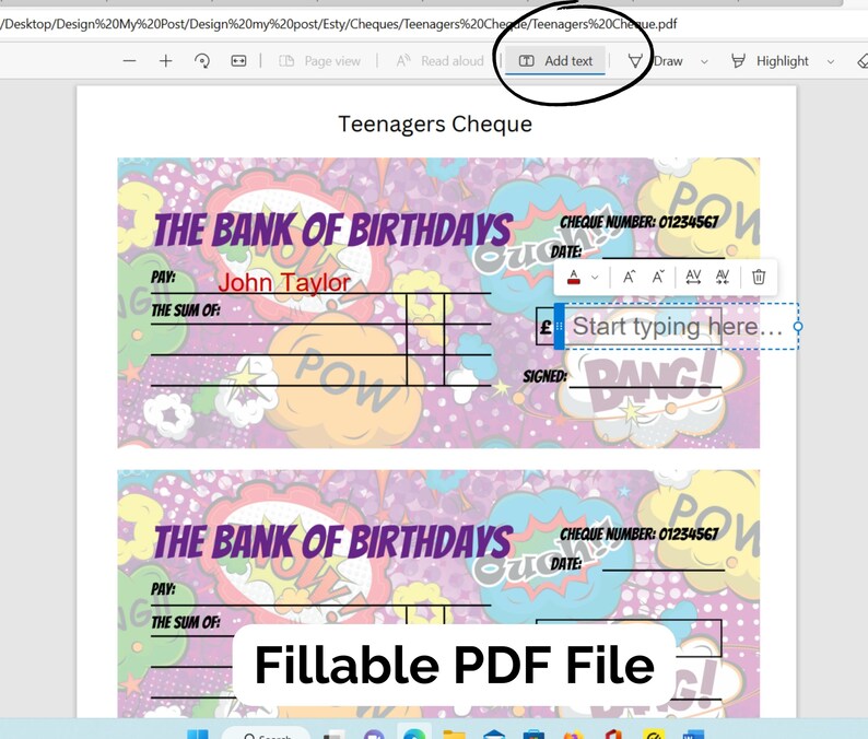 Birthday Cheque Ideal for Teenagers. Printable Fun Cartoon - Etsy