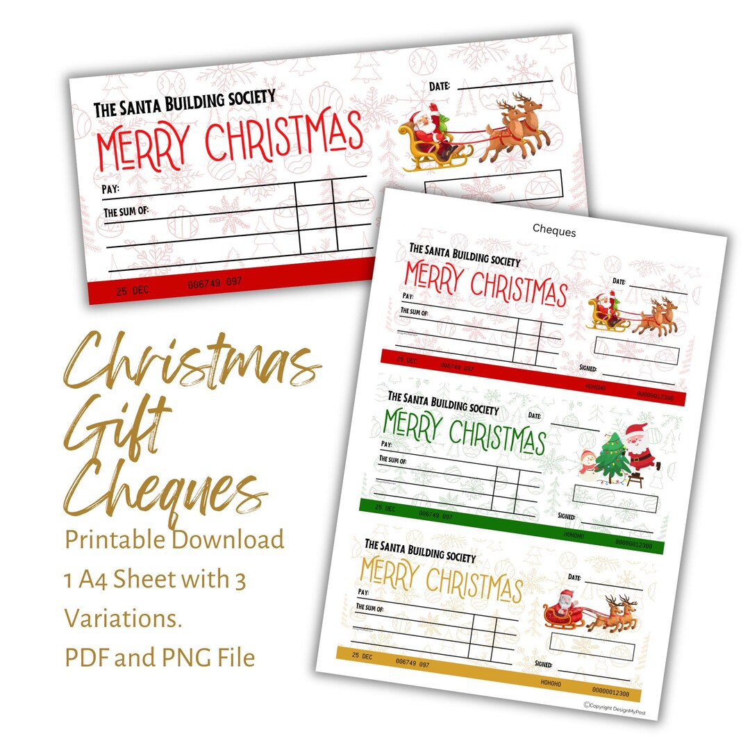 Christmas Blank Cheque, Bankers Draft. Downloadable Printable Xmas ...