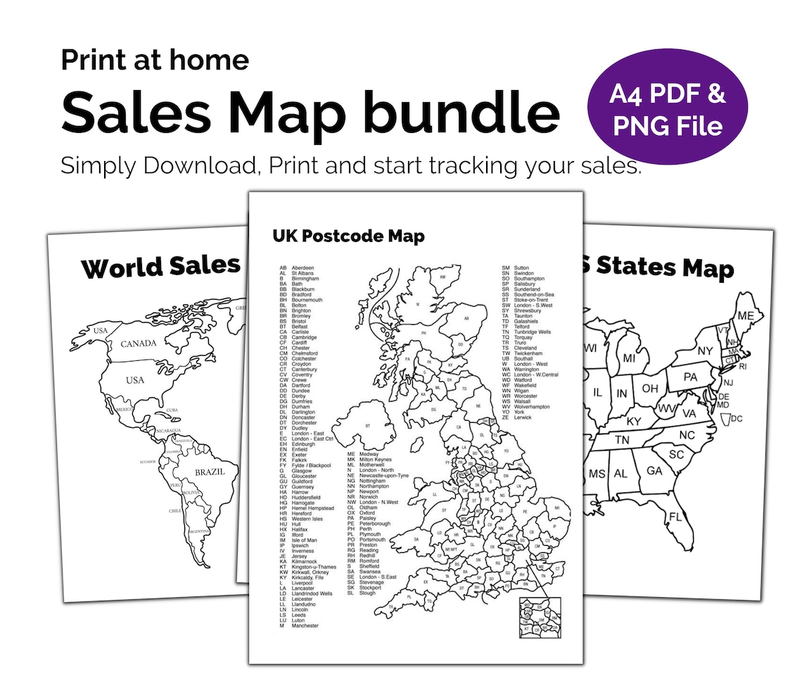 Printable Sales Tracker Map Bundle UK US & World Sales Etsy - Etsy