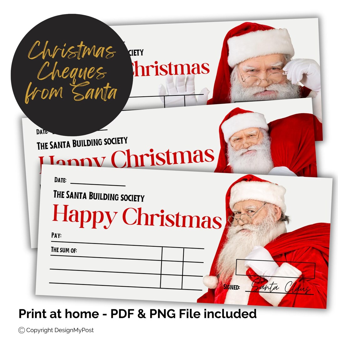 Christmas Money Cheques From Santa Claus. 3 Downloadable Printable Xmas ...