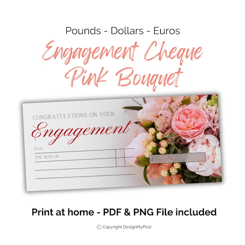 Blank Cheque Engagement Gift. Printable Money Gifting Fake Cheque ...