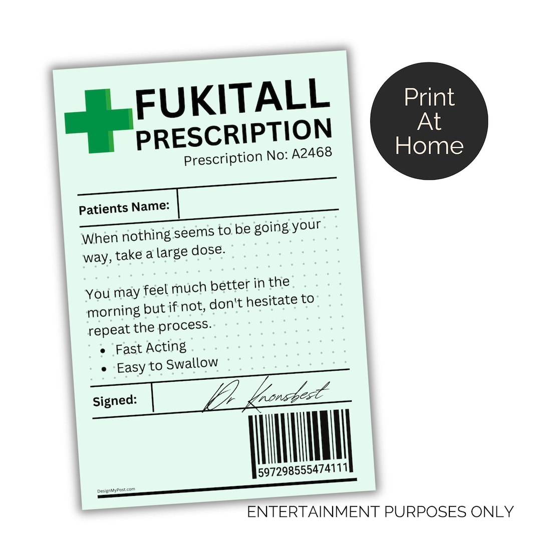 Fukitall Prescription Label. Printable Pharmacy Mock Up, Can Be Used on ...
