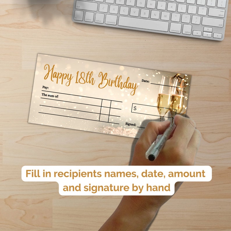 18th Birthday Gift Cheque. Blank Cheque Template for Loved Ones Special ...
