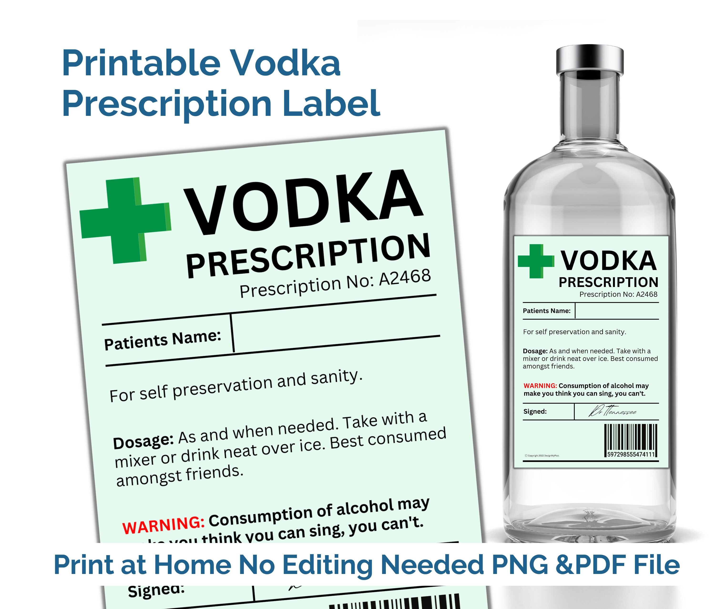 Vodka Prescription Label. Printable Novelty Gift. Funny Gift. - Etsy UK