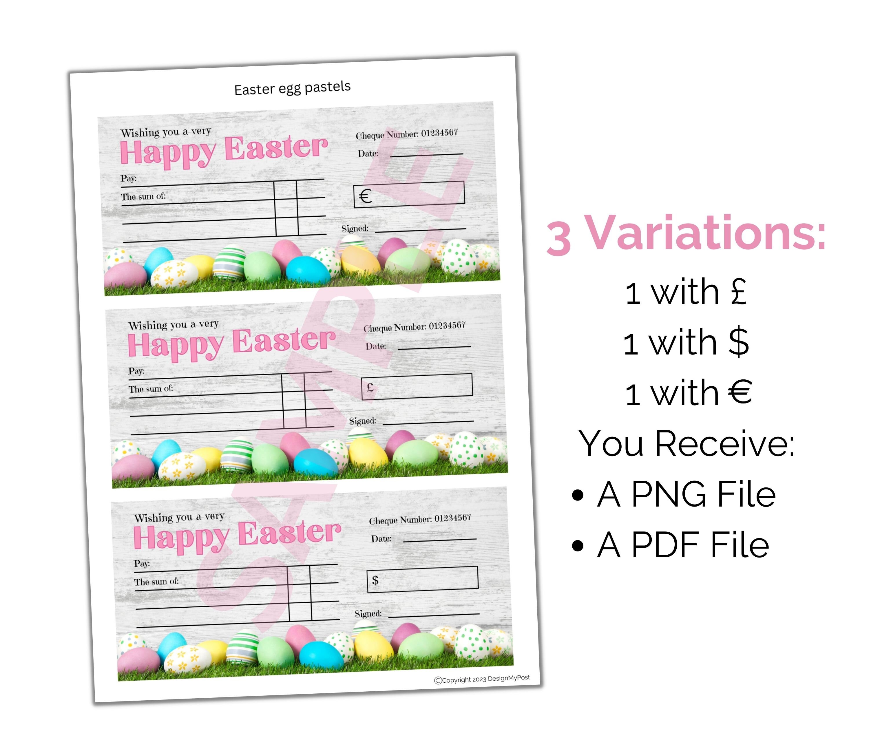 Easter Egg Blank Cheque. Fun Money Gifting Idea for - Etsy