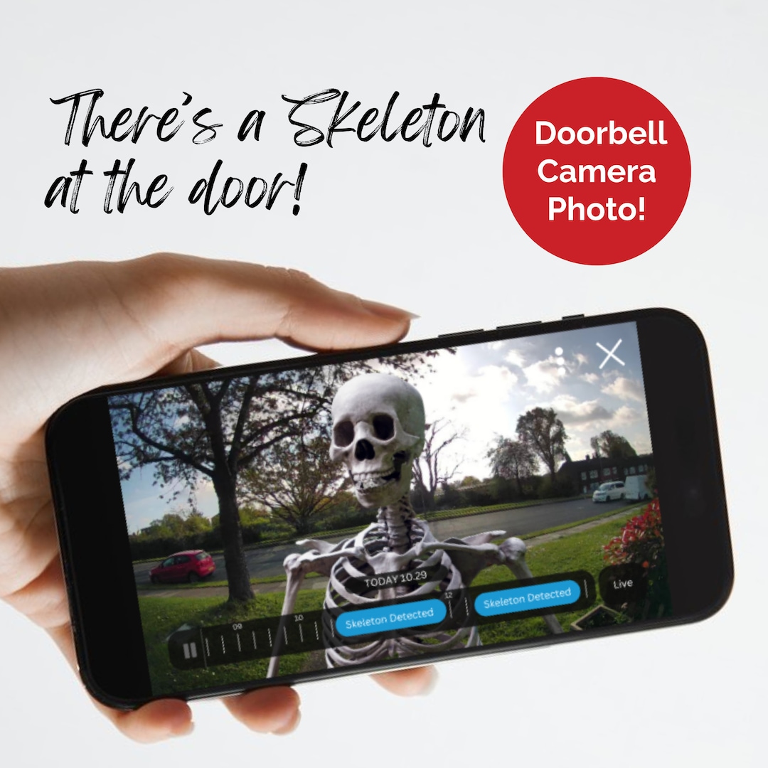 Skeleton at the Door. Caught on Camera. Home Doorbell Photo Proof. Fake ...