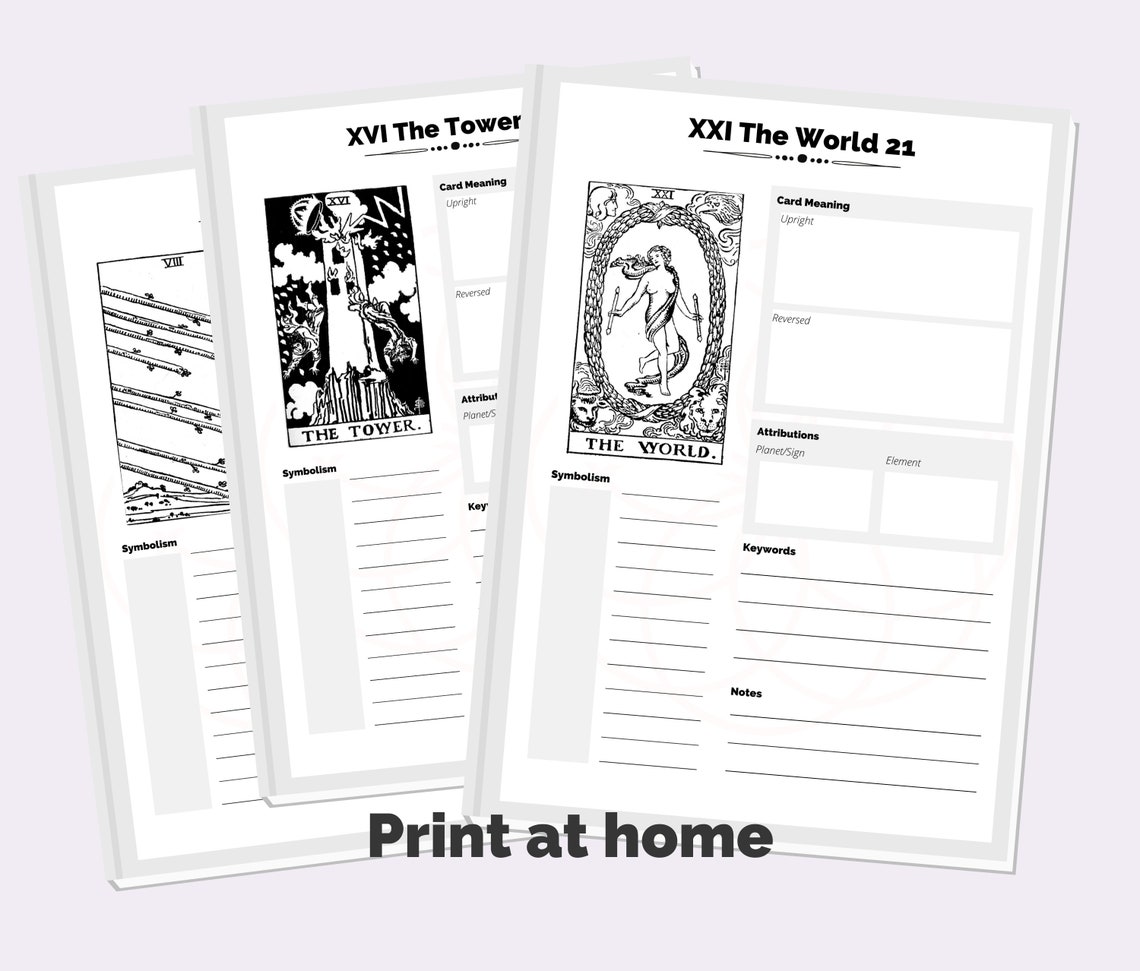 Printable Tarot Card Worksheets 78 Classic Tarot Deck Cheat - Etsy UK