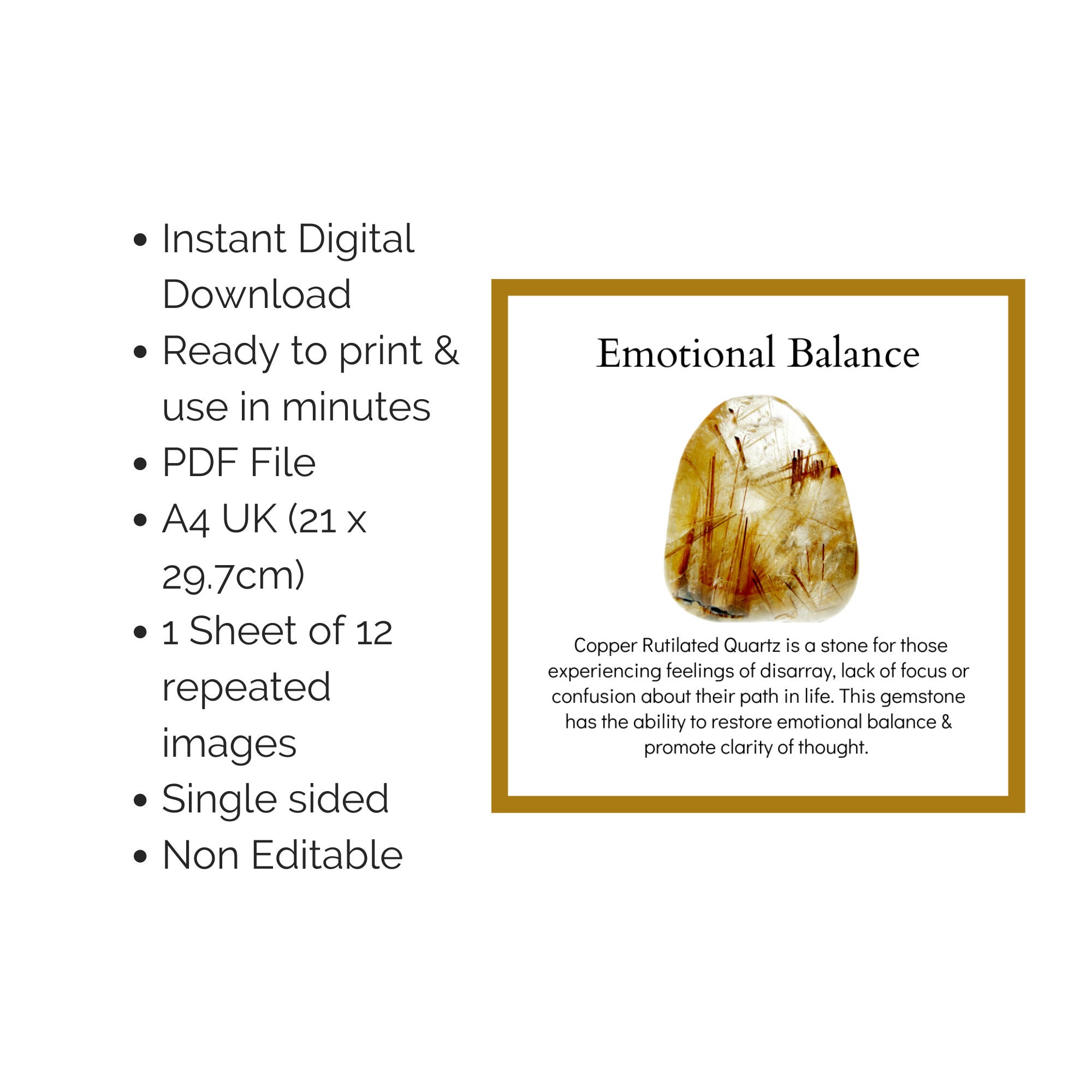 Printable Copper Rutilated Quartz Crystal Info Cards for - Etsy