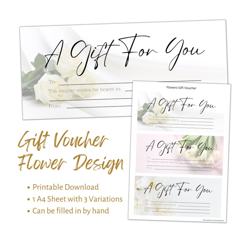 Floral Gift Voucher Template: Printable Business or Personal Gift Card ...