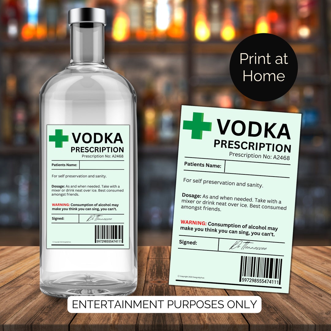 Vodka Prescription Label. Printable Novelty Gift. Funny Gift. Digital ...