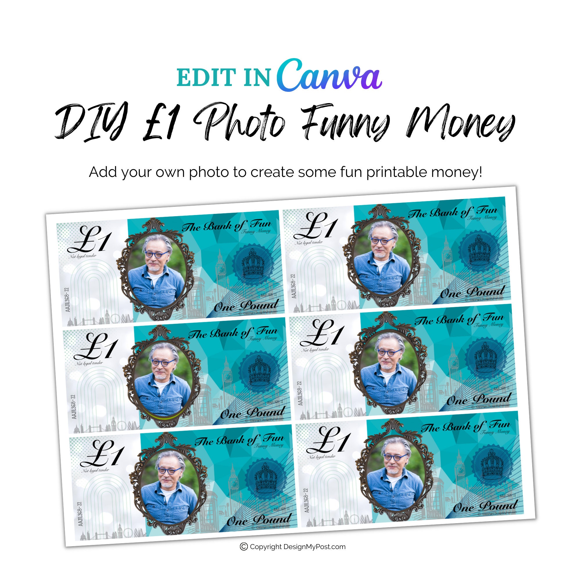 One Pound Note Face on Money Printable Fun Bank Notes. Add - Etsy