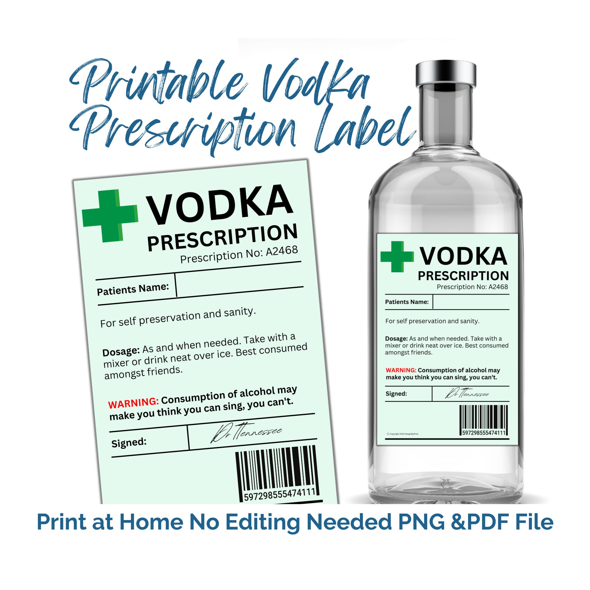 Vodka Prescription Label. Printable Novelty Gift. Funny Gift. - Etsy