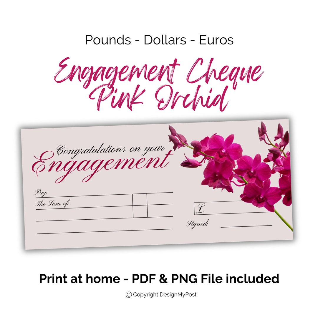 Pink Engagement Gift Cheque. Printable Money Gifting Fake Cheque ...