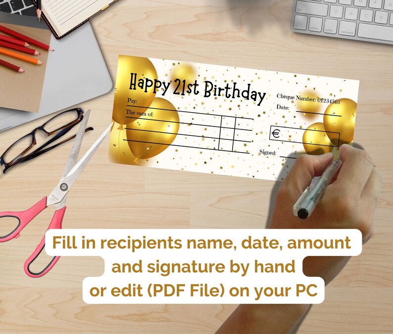 21st Birthday Gift Fake Blank Cheque Template Euros Pounds & - Etsy