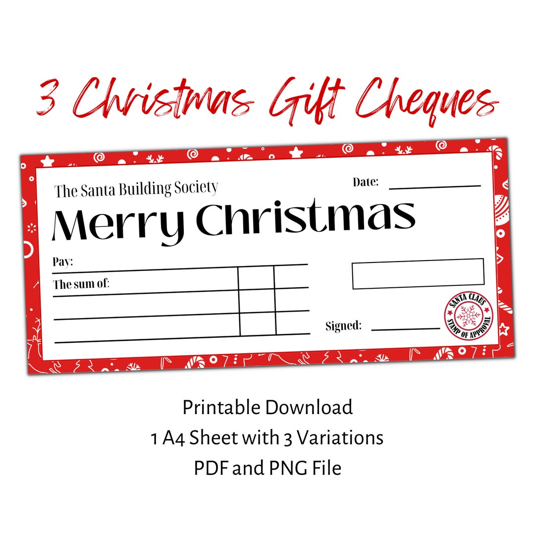 Christmas Money Gift, Festive Blank Cheques Bankers Draft. Downloadable ...
