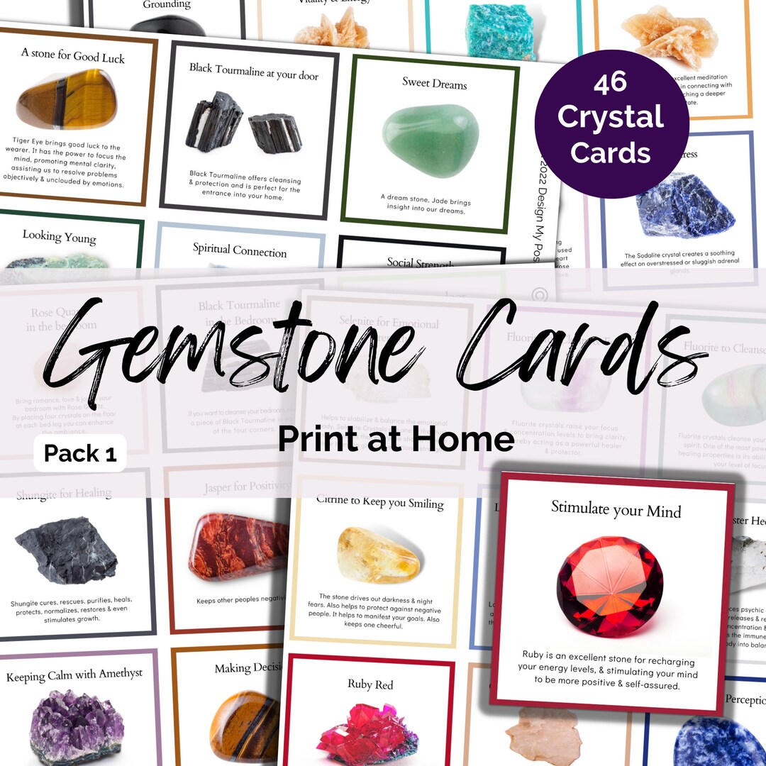 Printable Gemstone Cards for Crystal and Jewellery Sellers. Crystal ...
