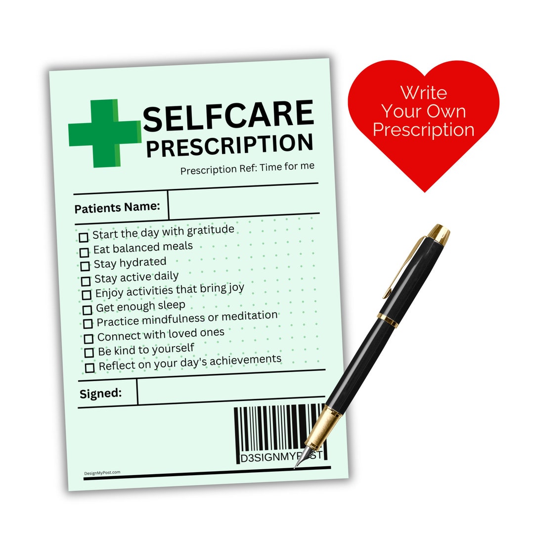 Printable Self Care Prescription. Write Your Own Caring Gift. Add to ...