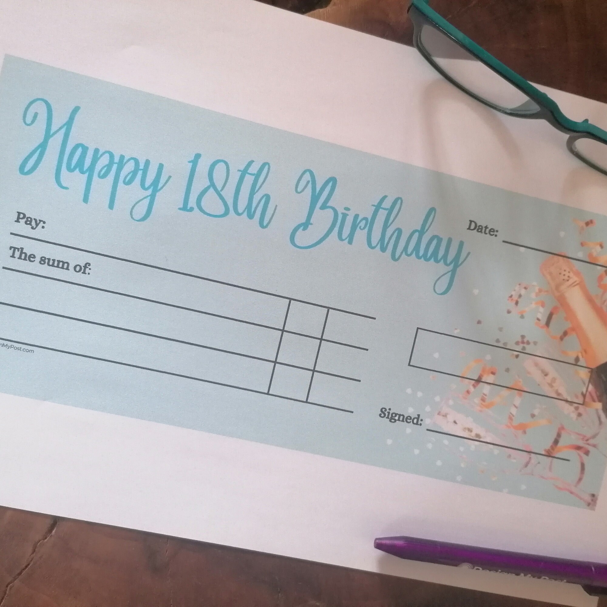 Large Blue Cheque for 18th Birthday. Gifting Blank Cheque Template ...