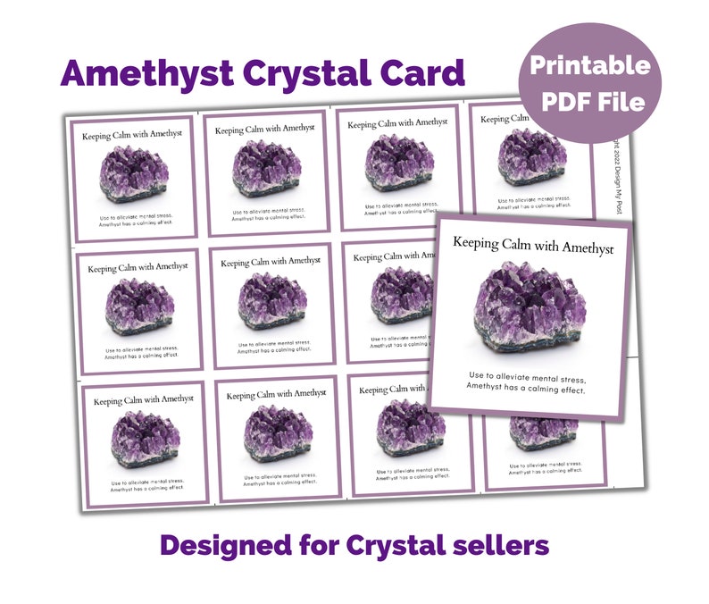 Printable Amethyst Crystal Info Cards for Crystal Sellers & - Etsy