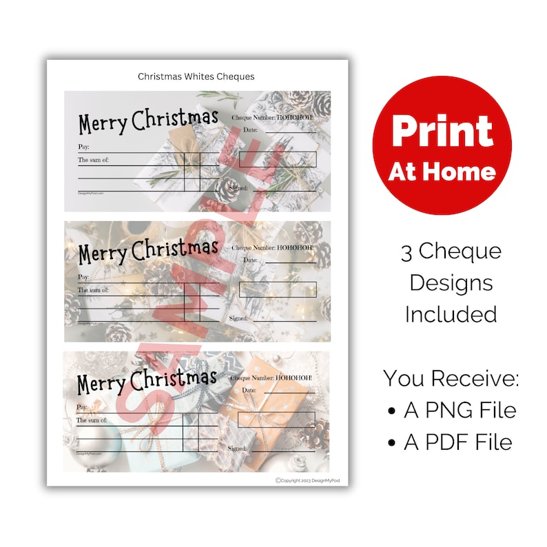 Printable Christmas Blank Cheque, Bankers Draft. Downloadable Xmas ...
