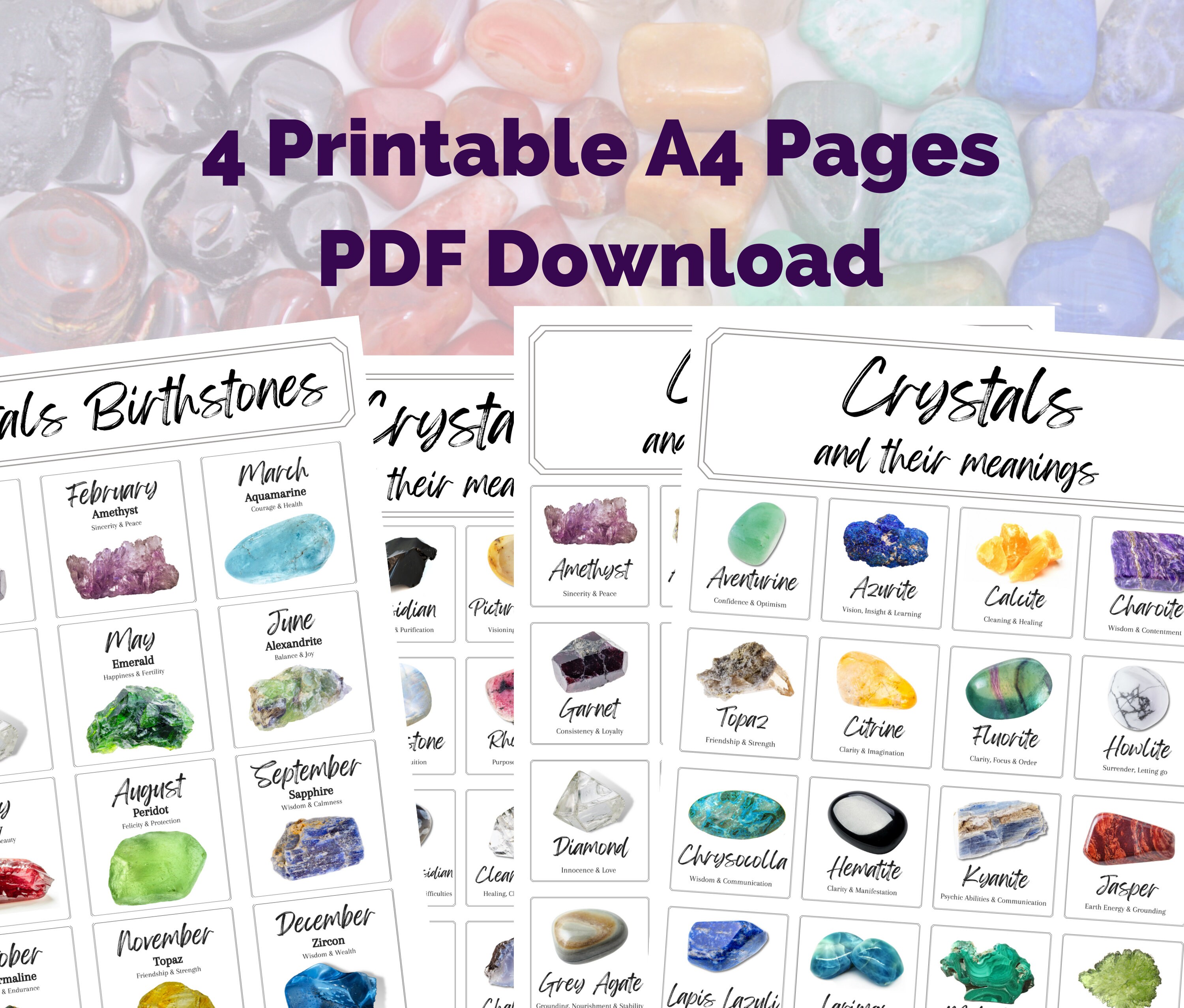 Printable Crystal Meanings & Birthstones PDF Cheat Sheet. A4 | Etsy UK