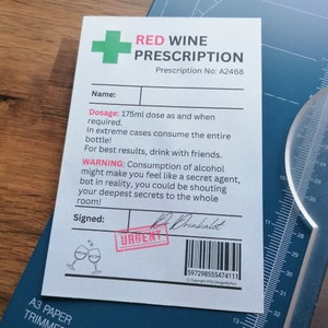 Red Wine Prescription Label. Printable Novelty Gift for Wine Lover ...