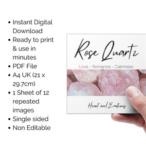 Printable Rose Quartz Crystal Cards for Crystal Sellers & Jewellery ...