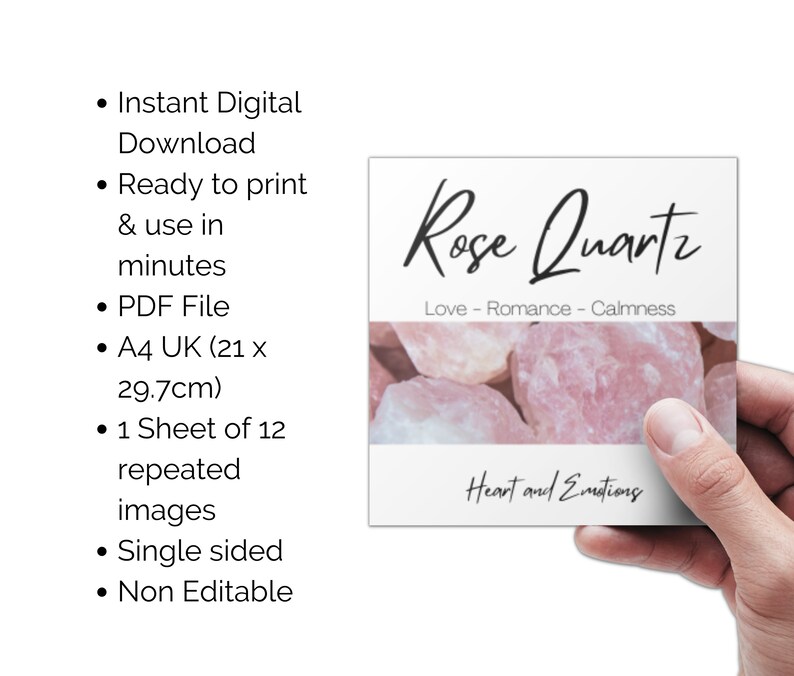 Printable Rose Quartz Crystal Meaning Cards: A4 PDF (UK) - Etsy UK