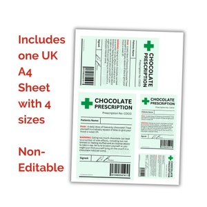 Chocolate Prescription Label. Printable Novelty Gift for Chocolate ...