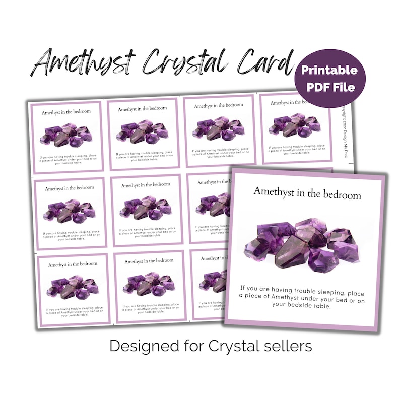 Printable Amethyst Crystal Info Card for Crystal Sellers & Jewellery ...