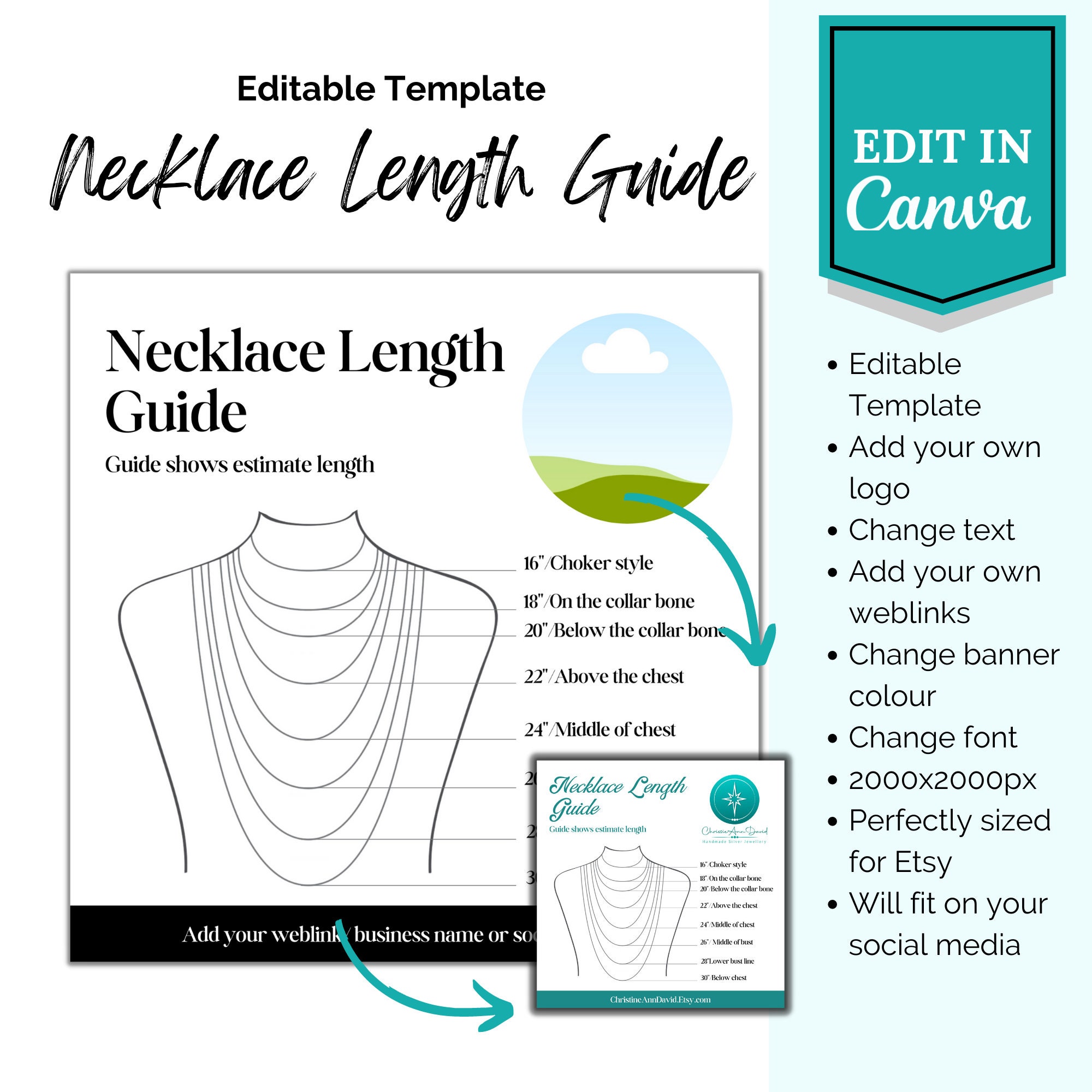 Editable Necklace Size Guide Printable and Digital Template Canva ...