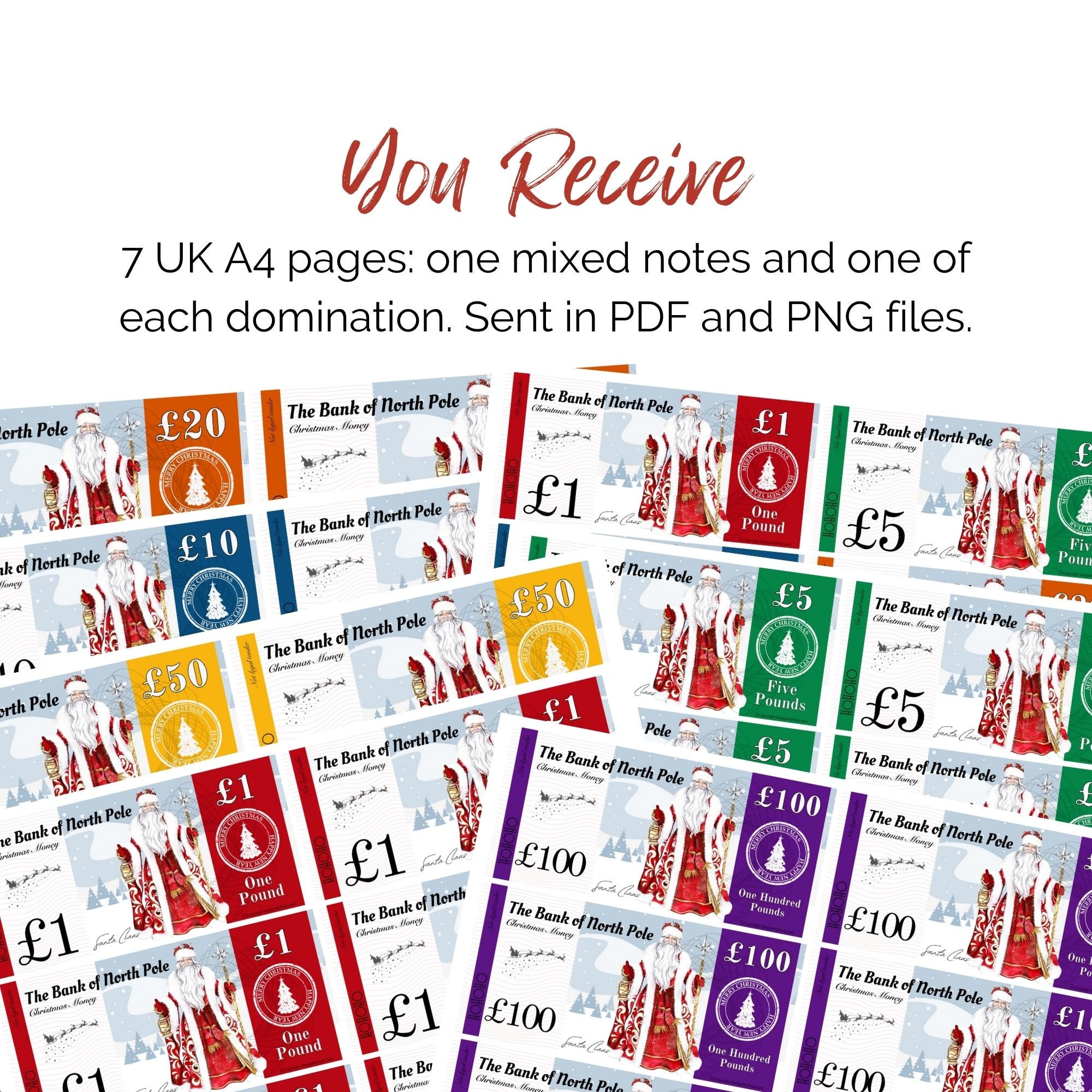 Christmas Money, Printable Santa Bank Notes in Pounds. Pretend Fun Xmas ...