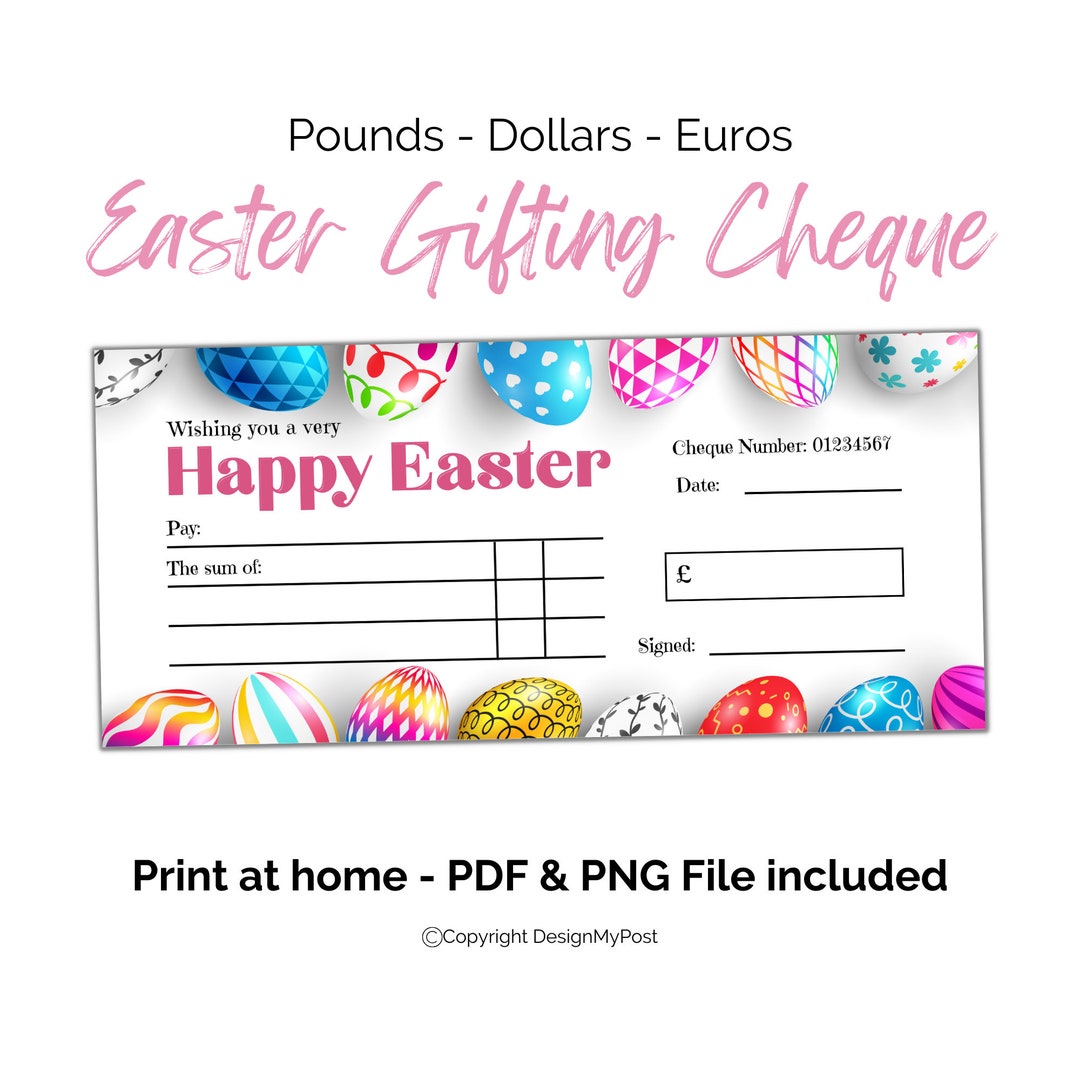 Printable Easter Blank Cheque Money Gift Idea for Alternative to ...