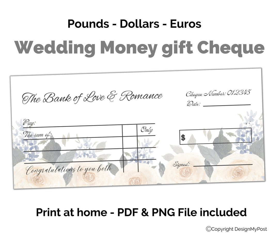 Printable Wedding Present. Elegant Cheque Mock up for Newly - Etsy