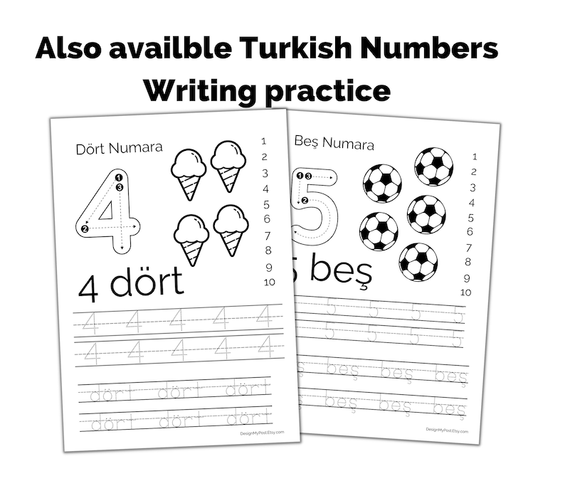 Learn Turkish Numbers. Printable Flashcards in English and - Etsy