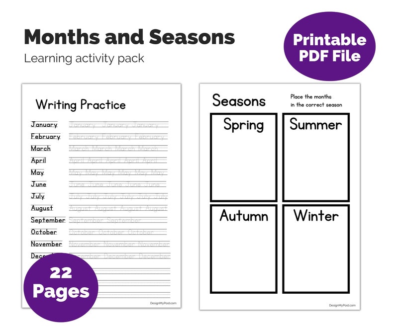 Months and Seasons Printable Activity Worksheets Busy Book for - Etsy