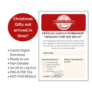 Christmas Gift Delay Apology Letter. Printable A4 Notification From ...