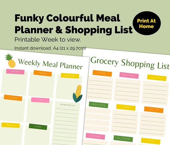 Funky Fun Weekly Meal Planner and Shopping List/ Grocery List - Etsy