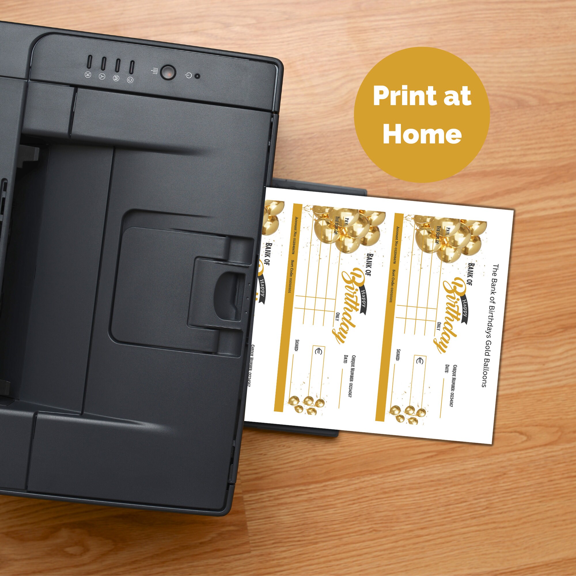 Printable Birthday Cheque. Gift Cheque Template With Gold - Etsy