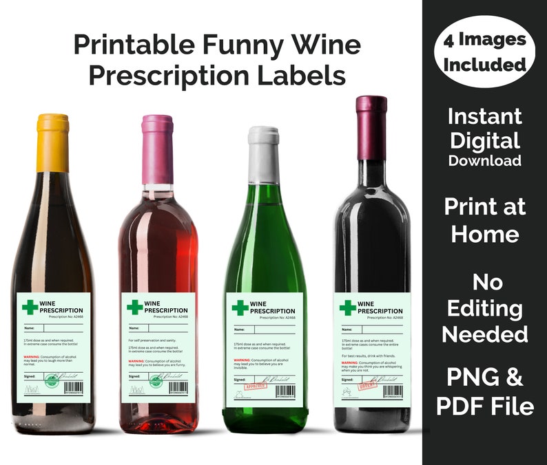 Funny Wine Prescription Label. Printable Novelty Gift. Digital - Etsy UK