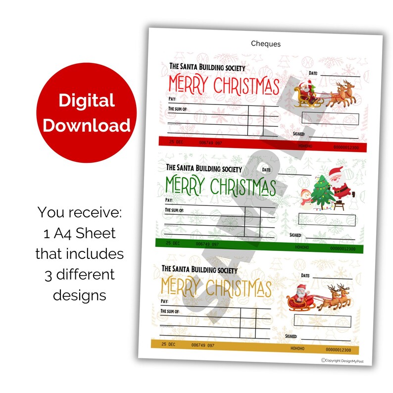 Novelty Christmas Cheque, Bankers Draft. Downloadable Printable Xmas ...