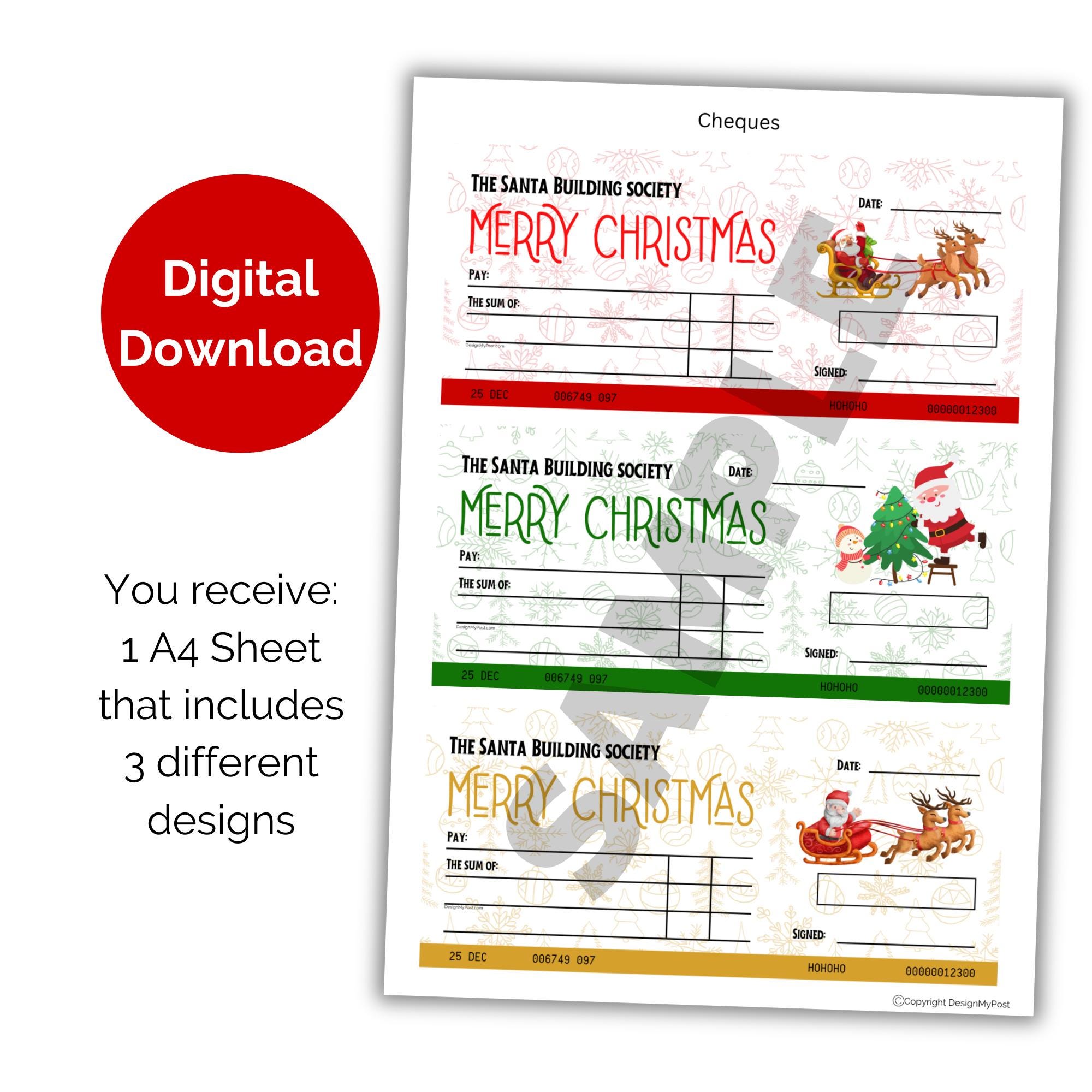 Novelty Christmas Cheque, Bankers Draft. Downloadable Printable Xmas ...