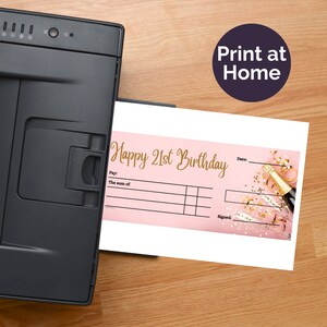 Large Cheque for 21st Birthday in Pink. Gifting Blank Cheque Template ...