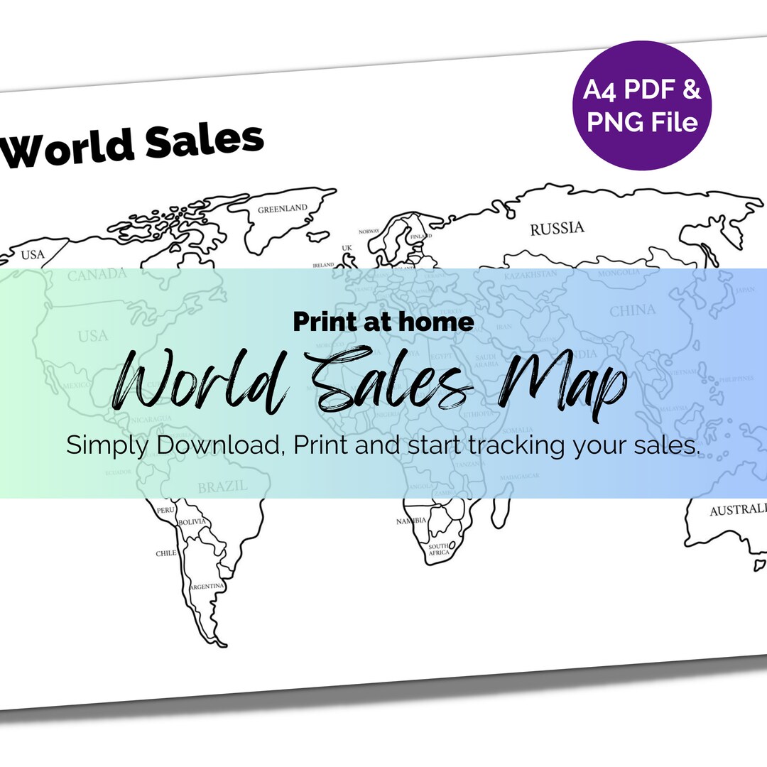 Printable World Map. Sales Tracker. A4 Print at Home. Colour in Map ...