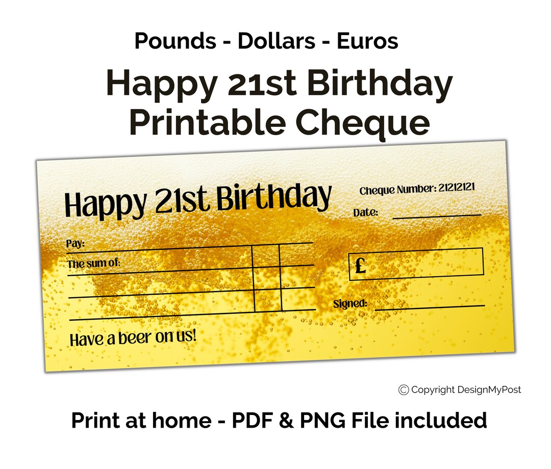 21st Novelty Birthday Cheque. Gifting Fake Blank Cheque - Etsy