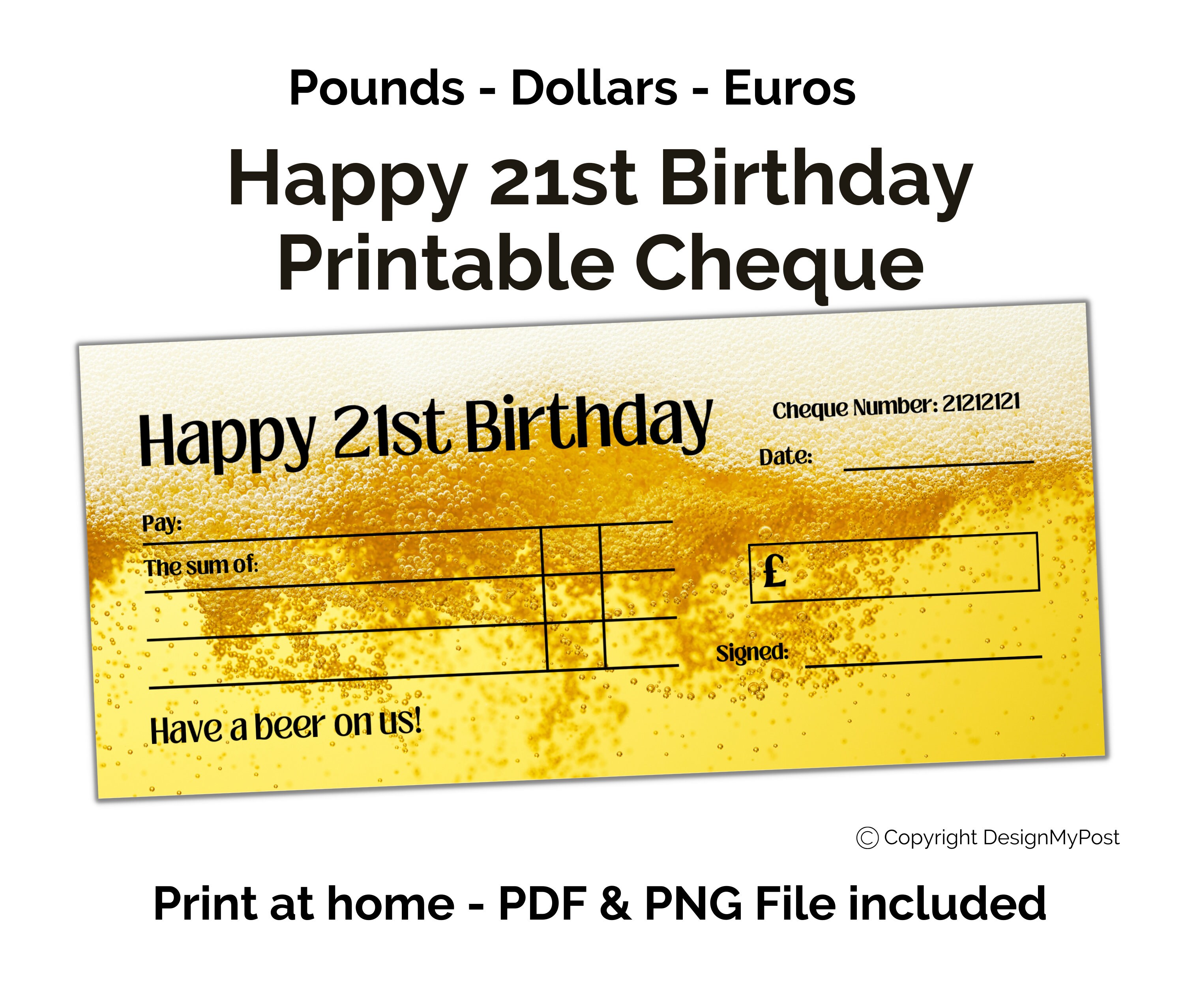 21st Novelty Birthday Cheque. Gifting Fake Blank Cheque - Etsy UK