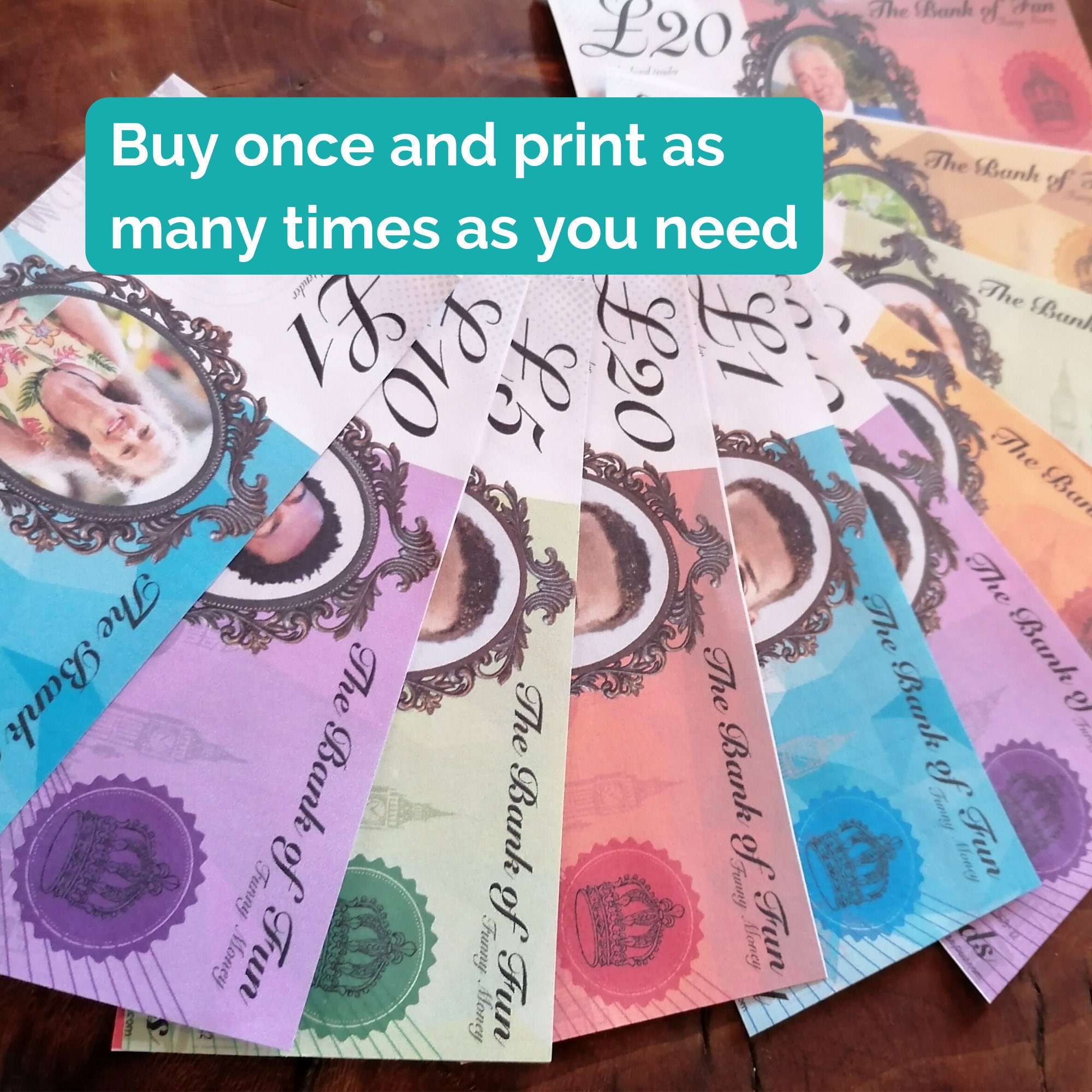 One Pound Note, Face on Money, Printable Fun Bank Notes. Add Your Own ...