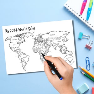 Printable 2024 Sales World Tracker Map. A4 Print at Home. Colour in Map ...